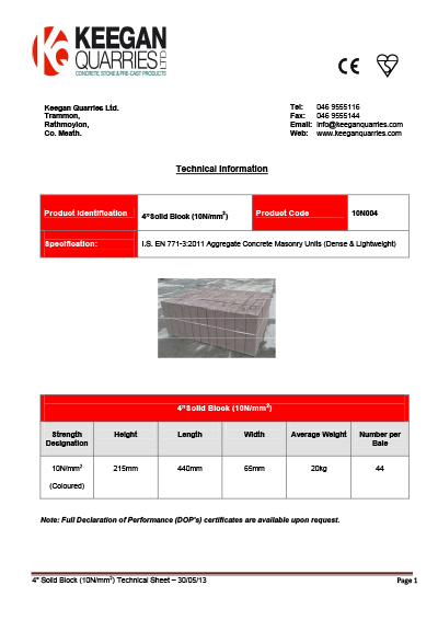 4" Solid Block – 10N/mm2 / Trammon - Keegan Quarries
