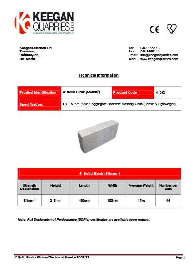4" Solid Block – 7.5N/mm2 / Trammon - Keegan Quarries